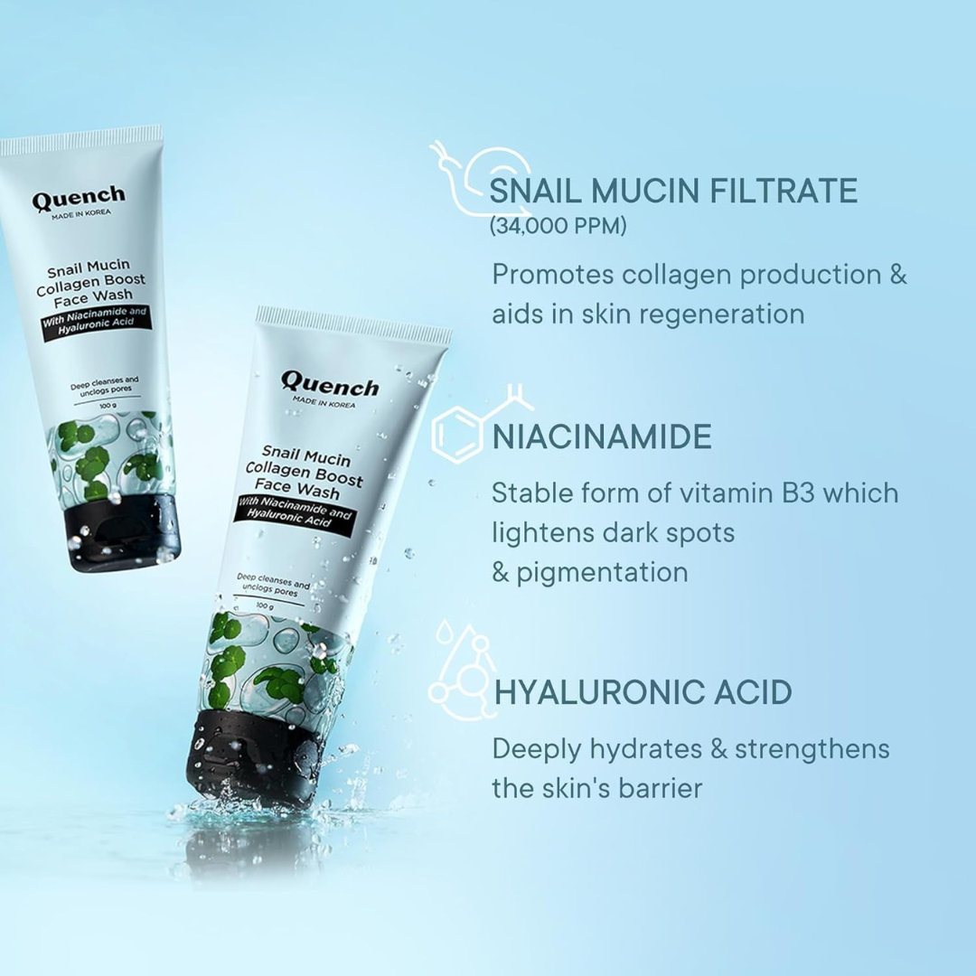 QUENCH BOTANICS Quench Snail Mucin Collagen Boost Face Wash 100ml ...